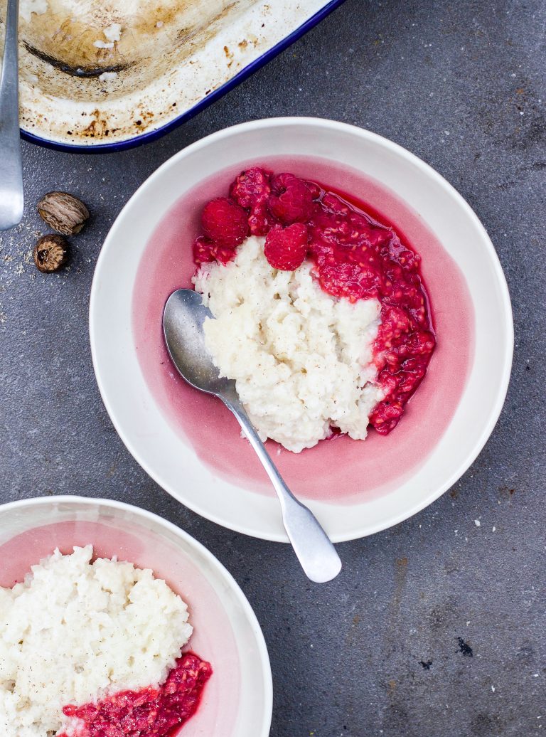 Rice Pudding w/ Raspberry Coulis - Little Green Spoon
