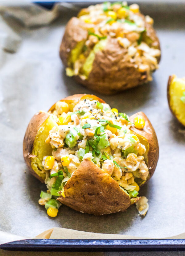 Chuna Sweetcorn Baked Potato - Little Green Spoon