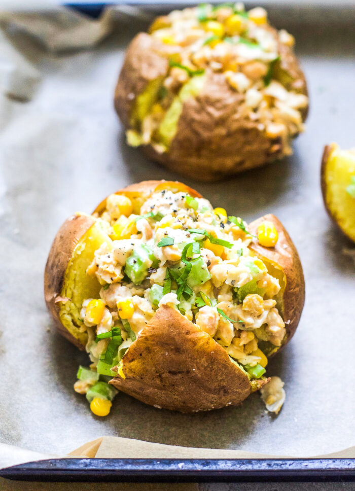 Chuna Sweetcorn Baked Potato - Little Green Spoon